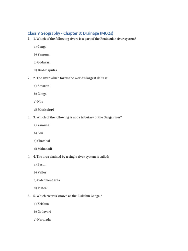 Class 9 Geography Chapter 3 MCQs | PDF