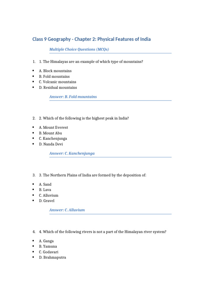 Class 9 Geography Chapter 2 MCQs | PDF