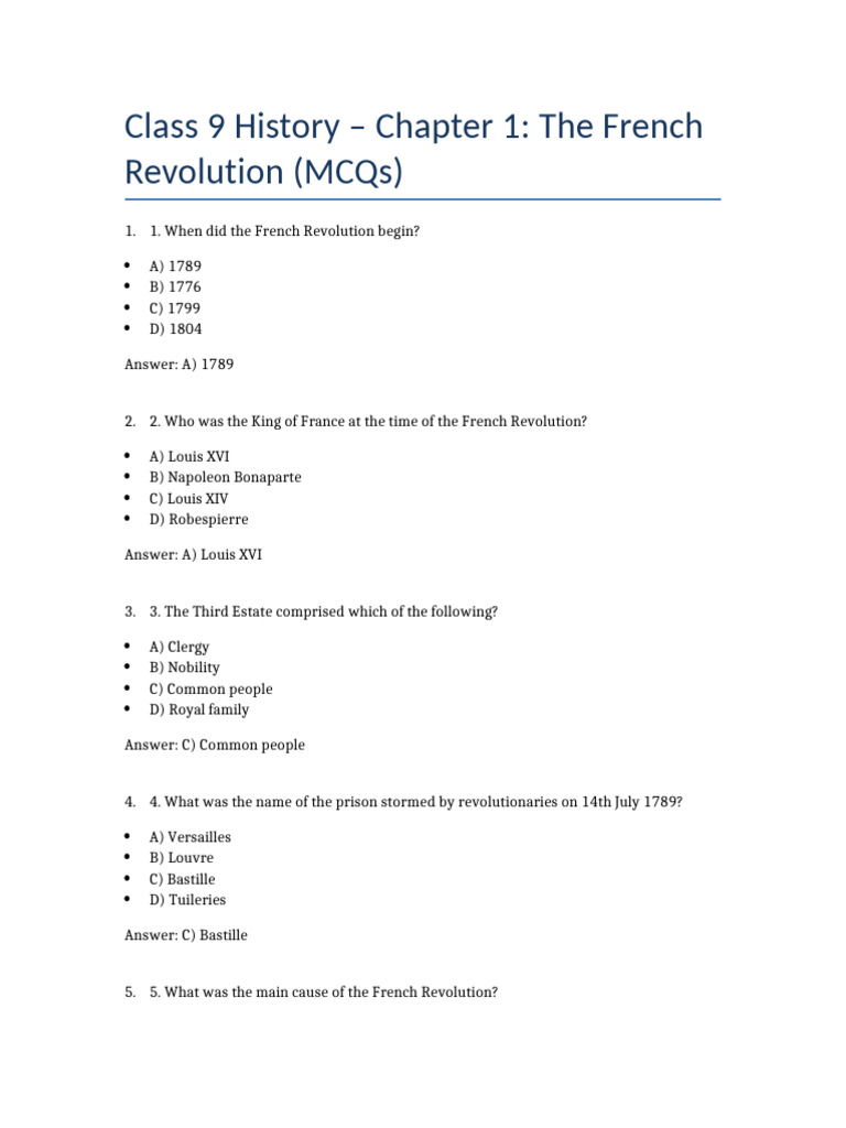 Class 9 MCQs: French Revolution | PDF