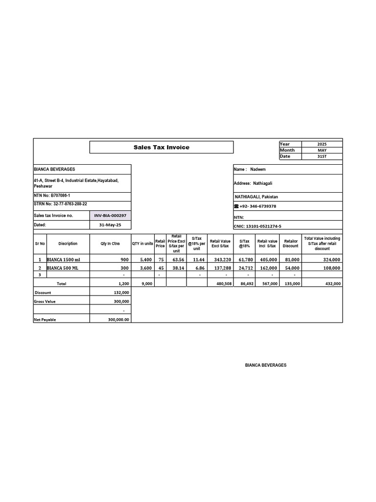 Inv Bia 000297 | PDF | Taxes | Business Economics
