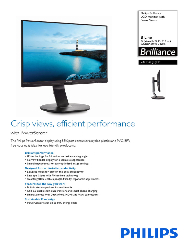 Philips Brilliance 190P Monitor Overview | PDF | Computer Monitor | Usb