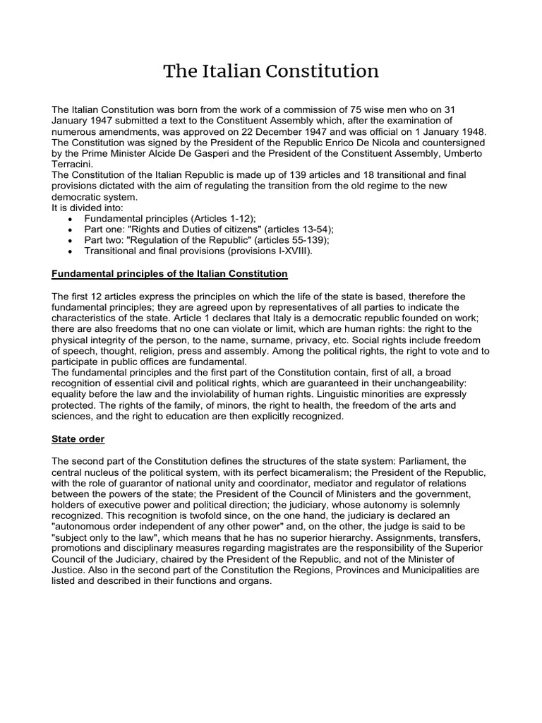 The Italian Constitution | PDF | Constitution | Judiciaries