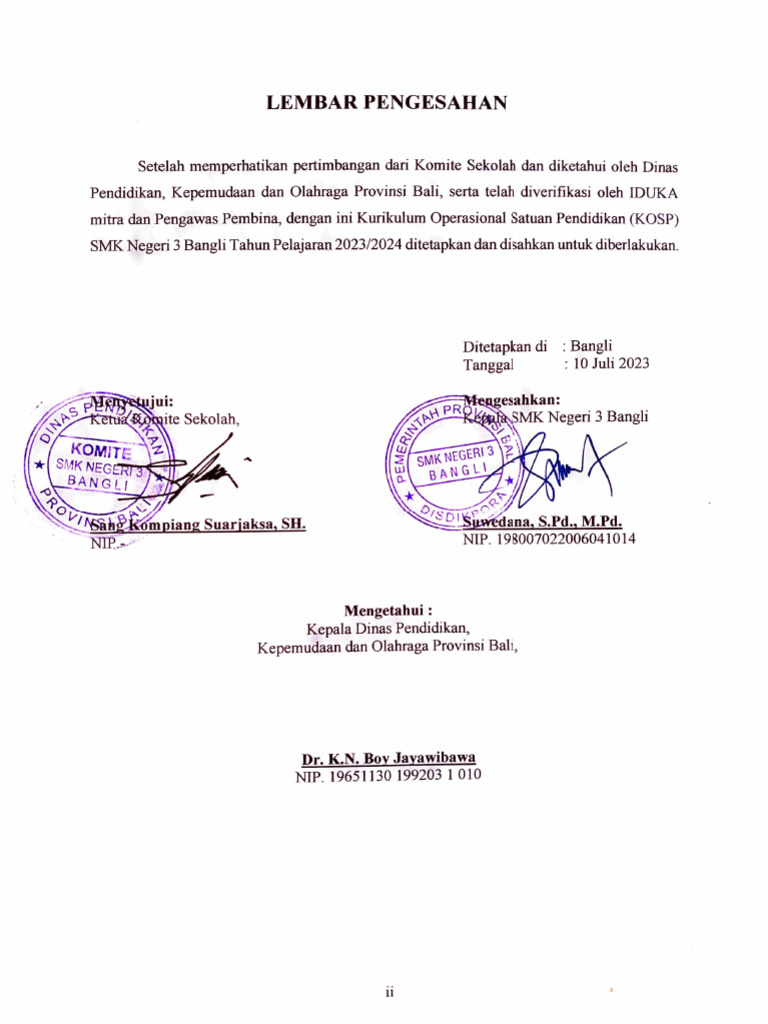 Lembar Pengesahan KOSP | PDF