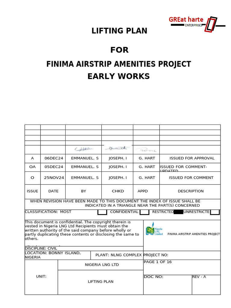 Lifting Plan for Finima Airstrip Project | PDF | Crane (Machine) | Truck