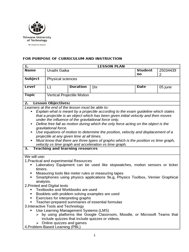 Lesson Plan Template 1 For CII | PDF | Force | Velocity