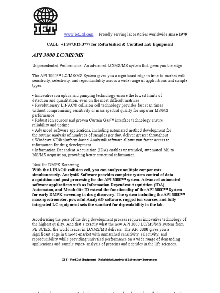 API 3000 Data Sheet | PDF | Tandem Mass Spectrometry | Mass Spectrometry