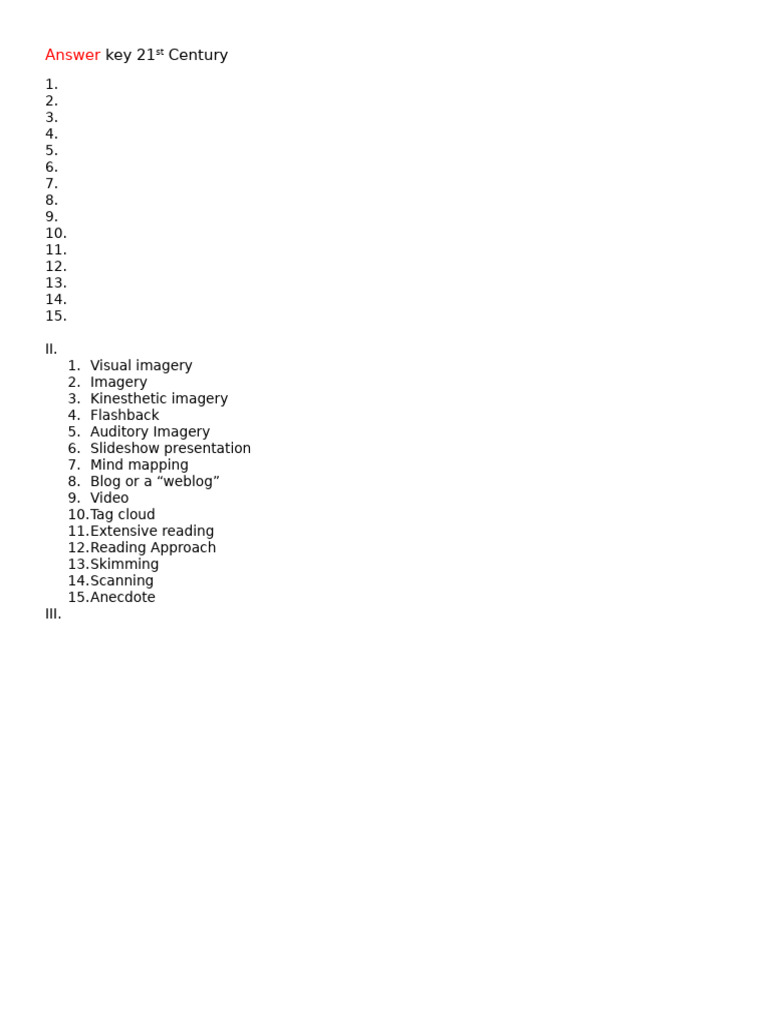 Answer Key 21st Century | PDF