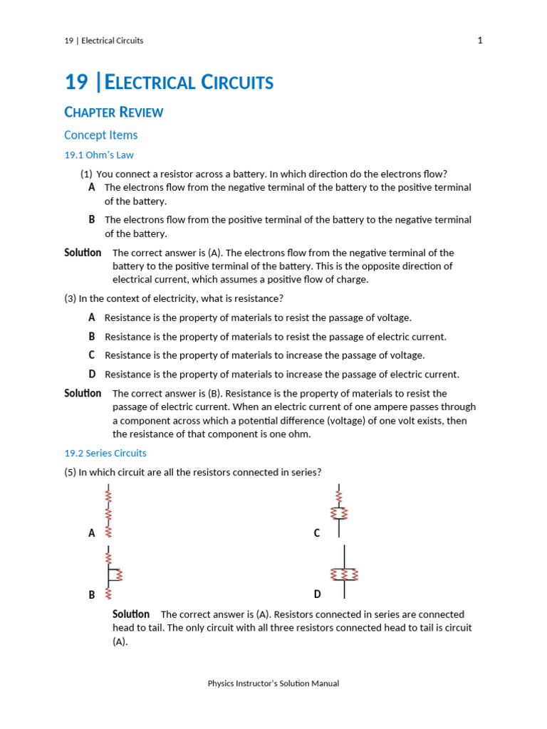 STUDENT - Chapter 19 - Electrical Circuits | PDF | Series And Parallel Circuits | Electric Current