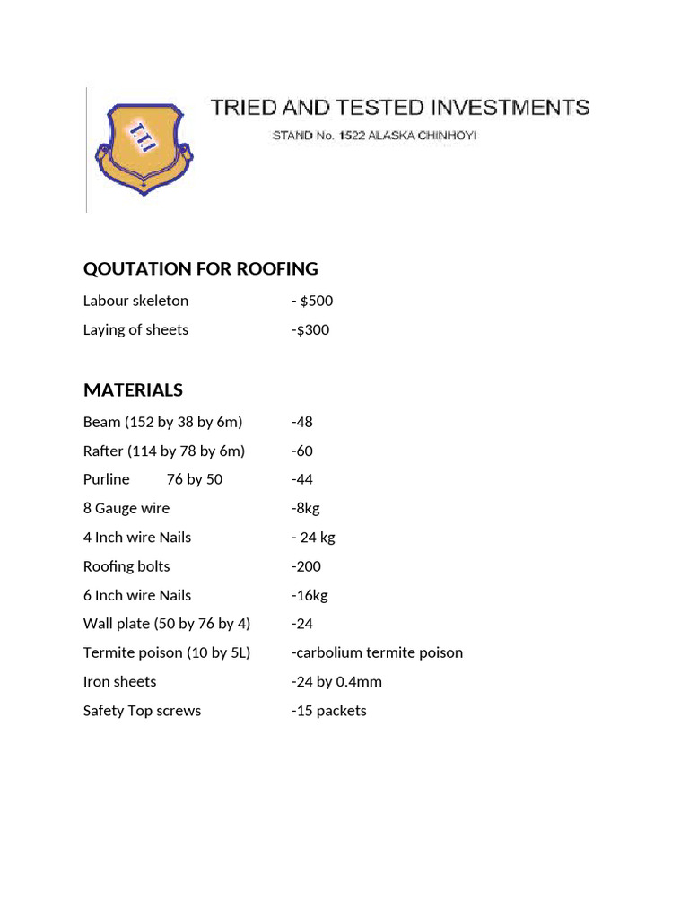 Roofing Quotation | PDF