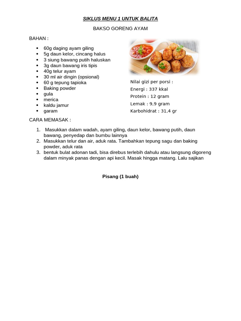Resep Sehat Menu Balita Bergizi | PDF
