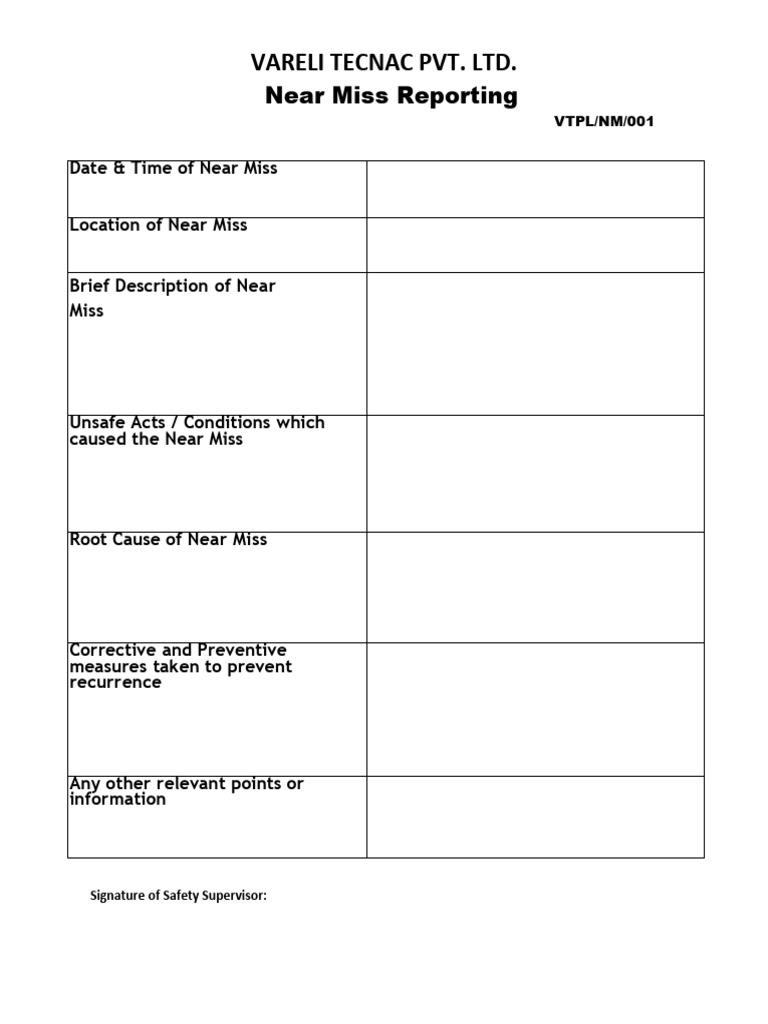 Near Miss Format GENERAL | PDF