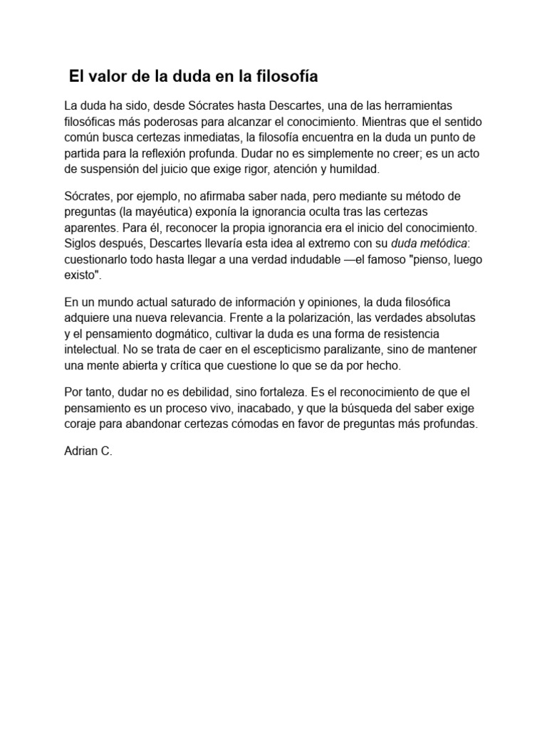 El valor de la duda en filosofía | PDF