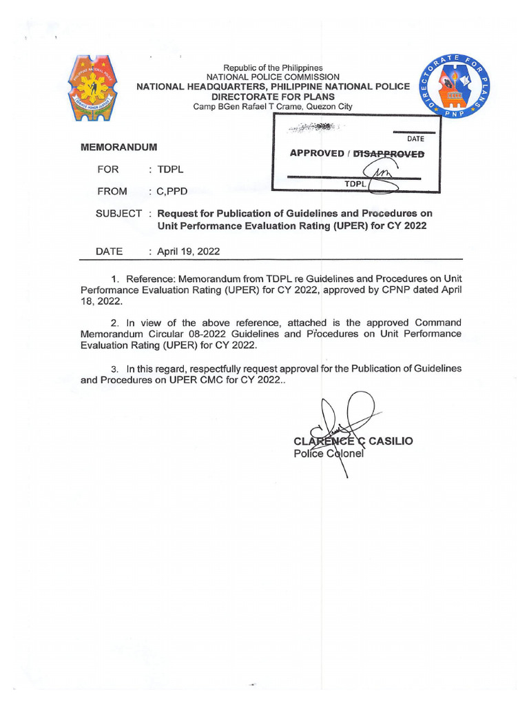 CMC No. 08-2022 Guidelines and Procedures On Unit Performance Evaluation Rating (UPER) For CY ...