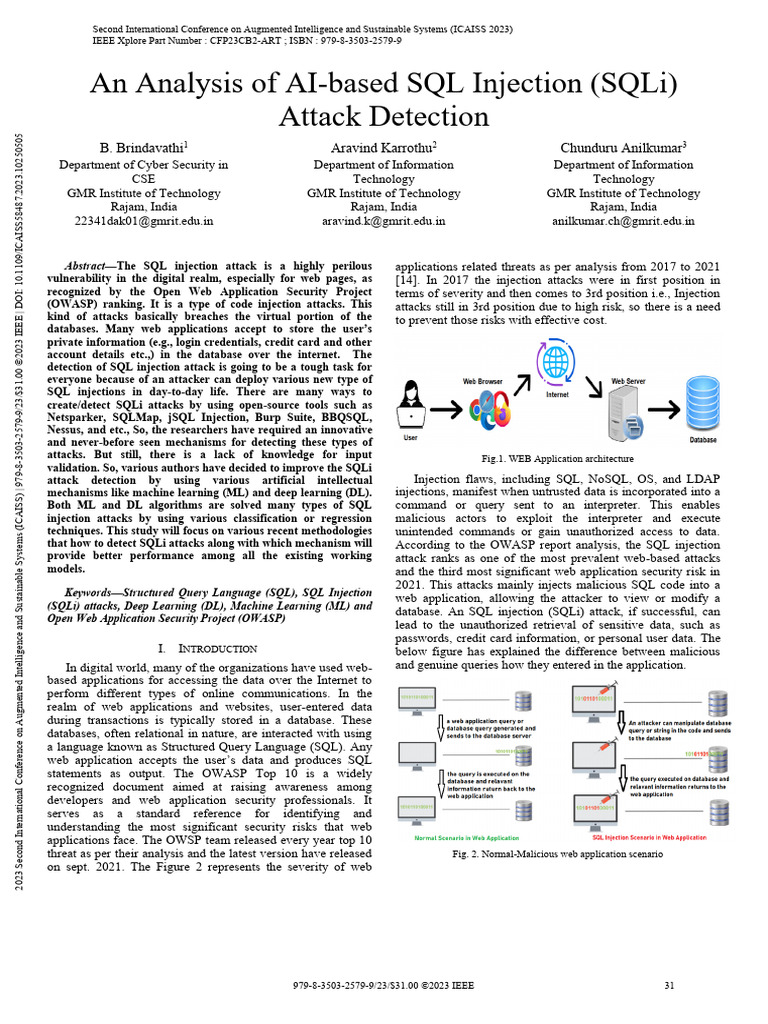 An Analysis of AI-based SQL Injection SQLi Attack Detection | PDF | Machine Learning | Computer ...