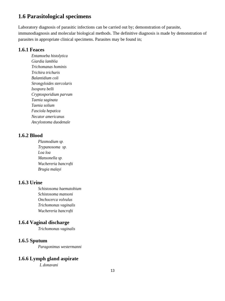 Parasitological Specimens | PDF