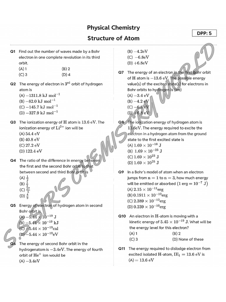 Structure of Atom DPP 05 | PDF