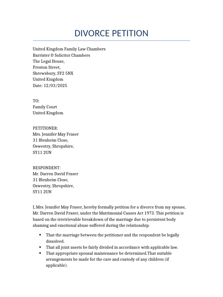 Updated Divorce Petition Letter | PDF