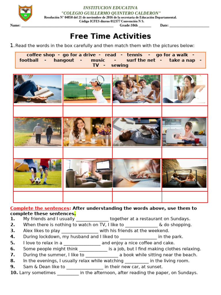 Vocabulary Free Time Activities Information | PDF