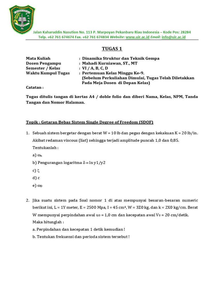 TUGAS 1 - Dinamika Struktur Dan Teknik Gempa | PDF