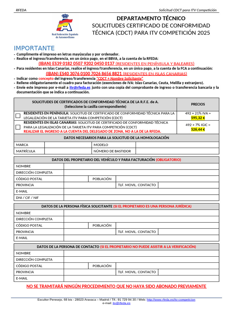 Solicitud CDCT ITV Competición 2025 | PDF