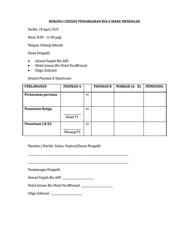 Borang Catatan Pemarkahan PESKO | PDF