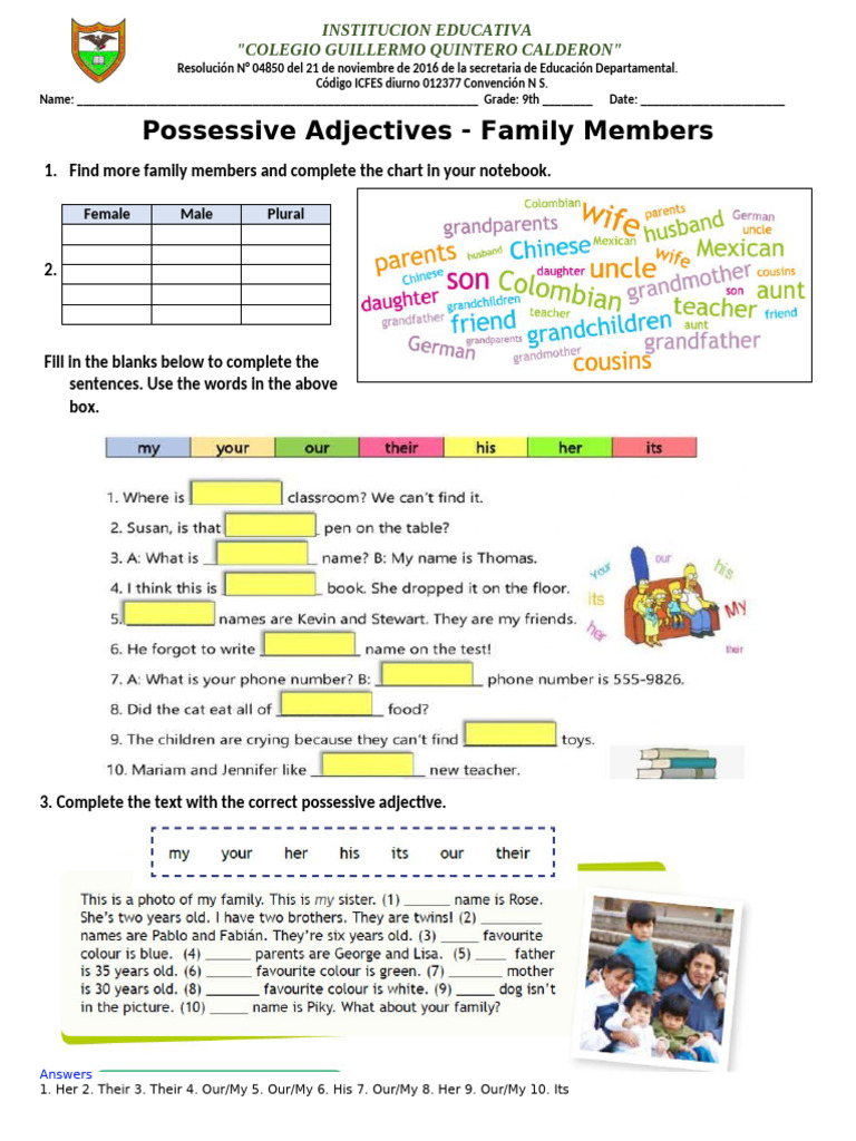 Possessive Adjectives Family | PDF | Morphology | Language Mechanics