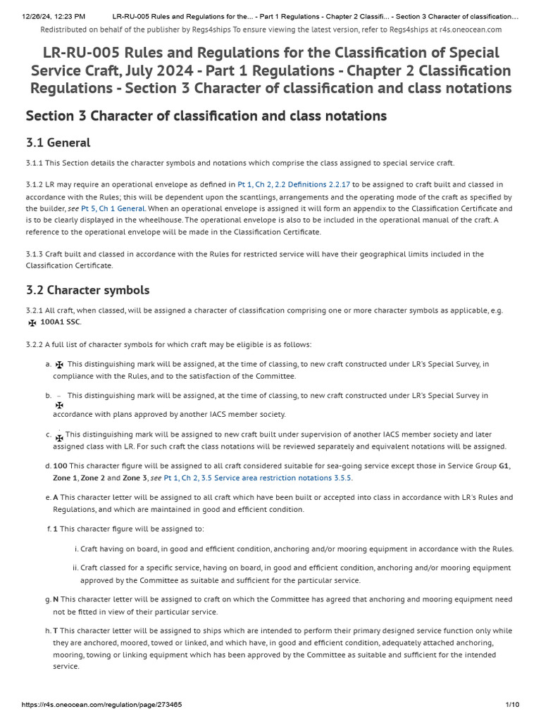 Section 3 Character of Classi Cation and Class Notations: 3.1 General ...