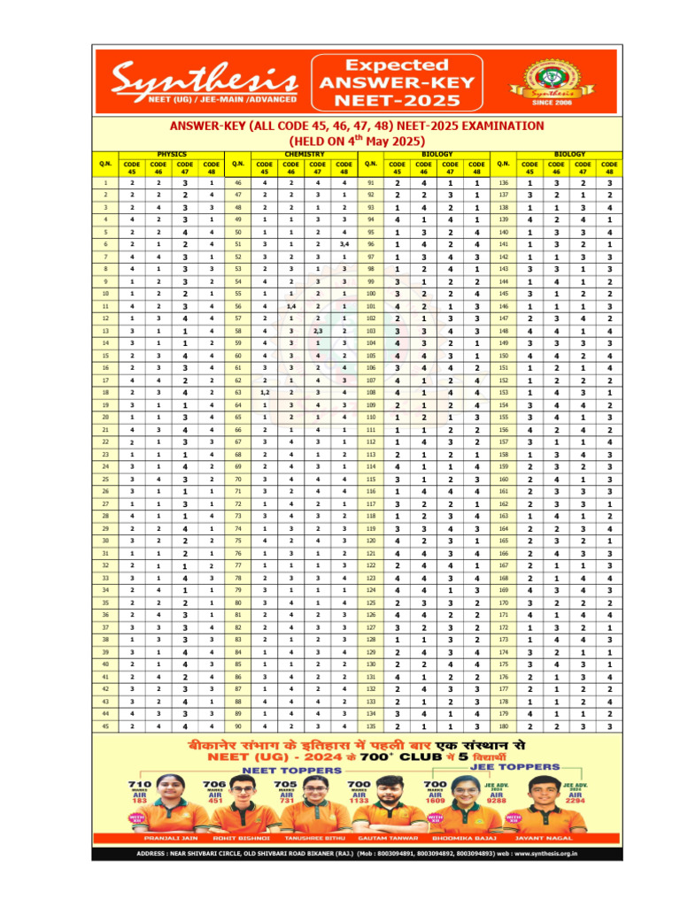 All Code Answer Key (45, 46, 47, 48) | PDF