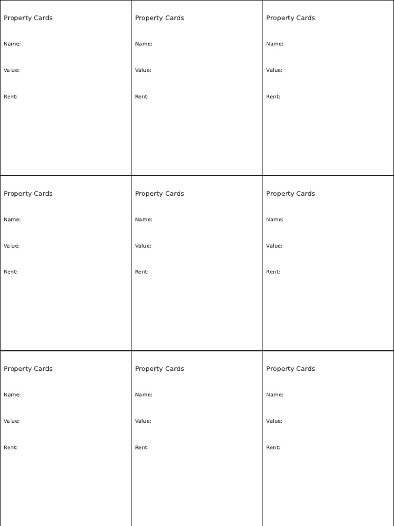 Monopoly Property and Chance Cards List | PDF