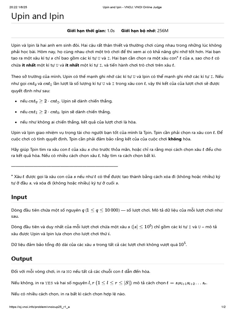 Upin and Ipin - VNOJ - VNOI Online Judge | PDF