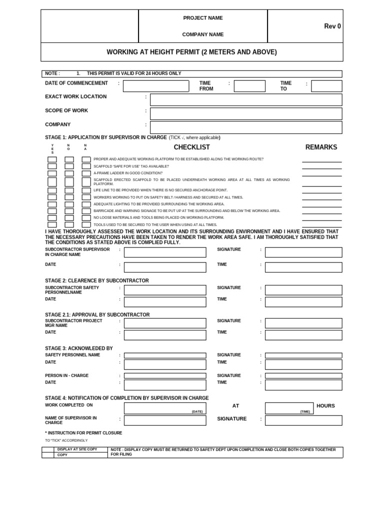 PTW - Work at Height Permit | PDF | Safety