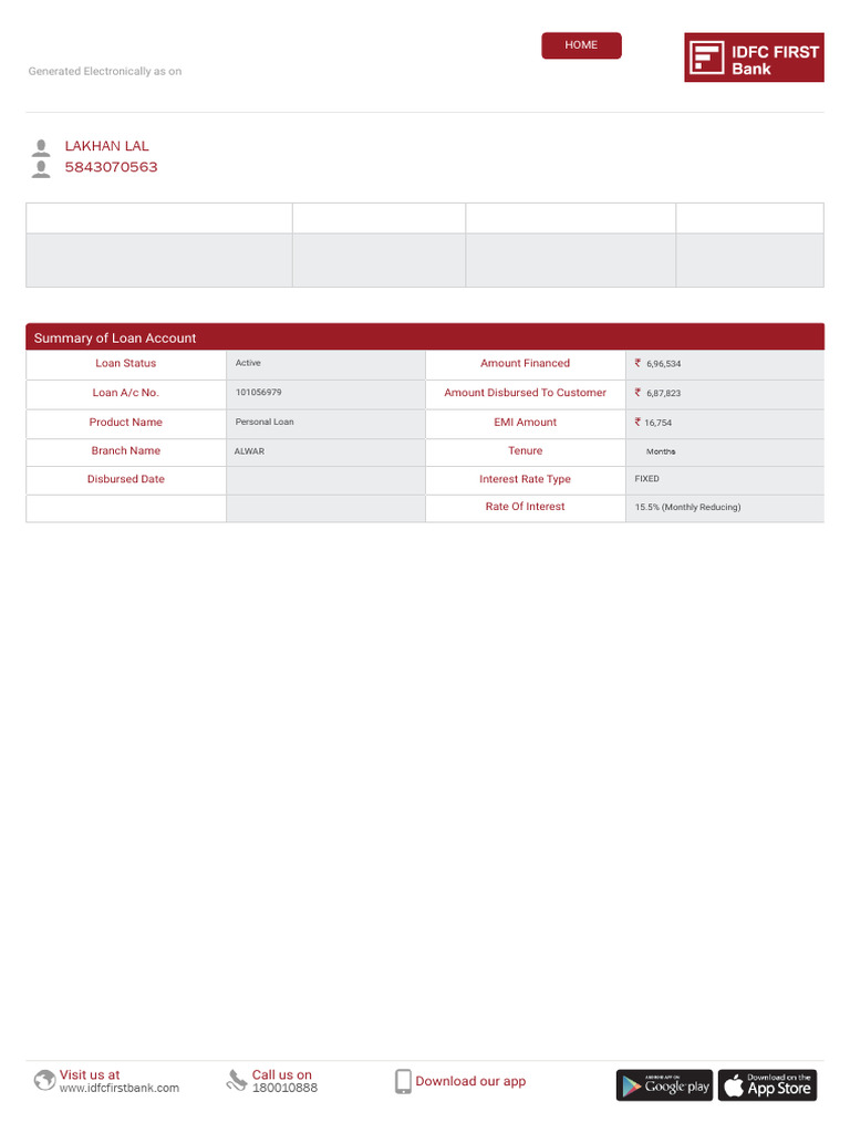 IDFC First Bank Personal Loan Statement | PDF | Banks | Cheque