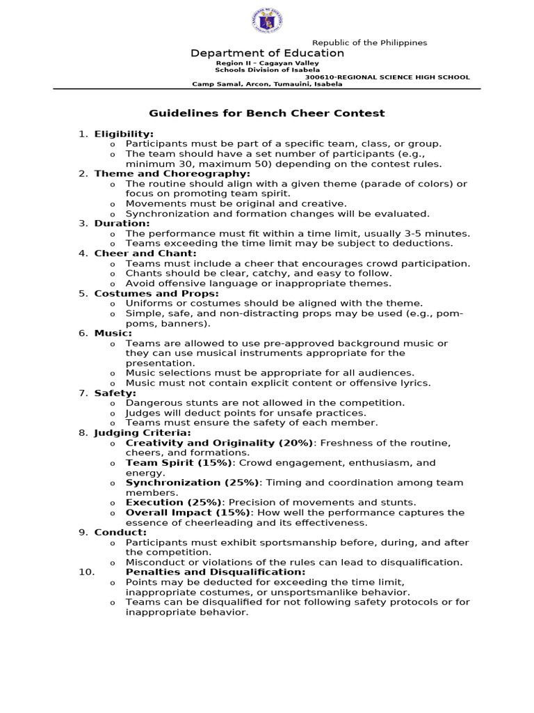 Bench Cheer Contest Guidelines | PDF