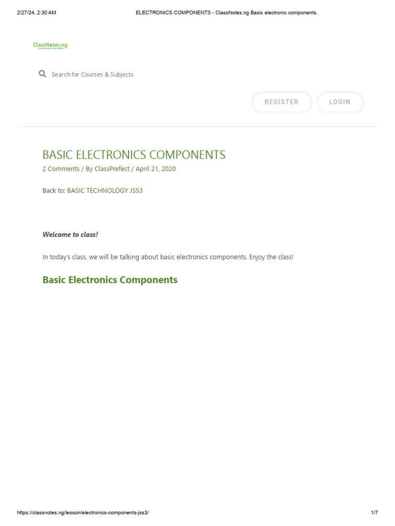 ELECTRONICS COMPONENTS - ClassNotes - NG Basic Electronic Components ...