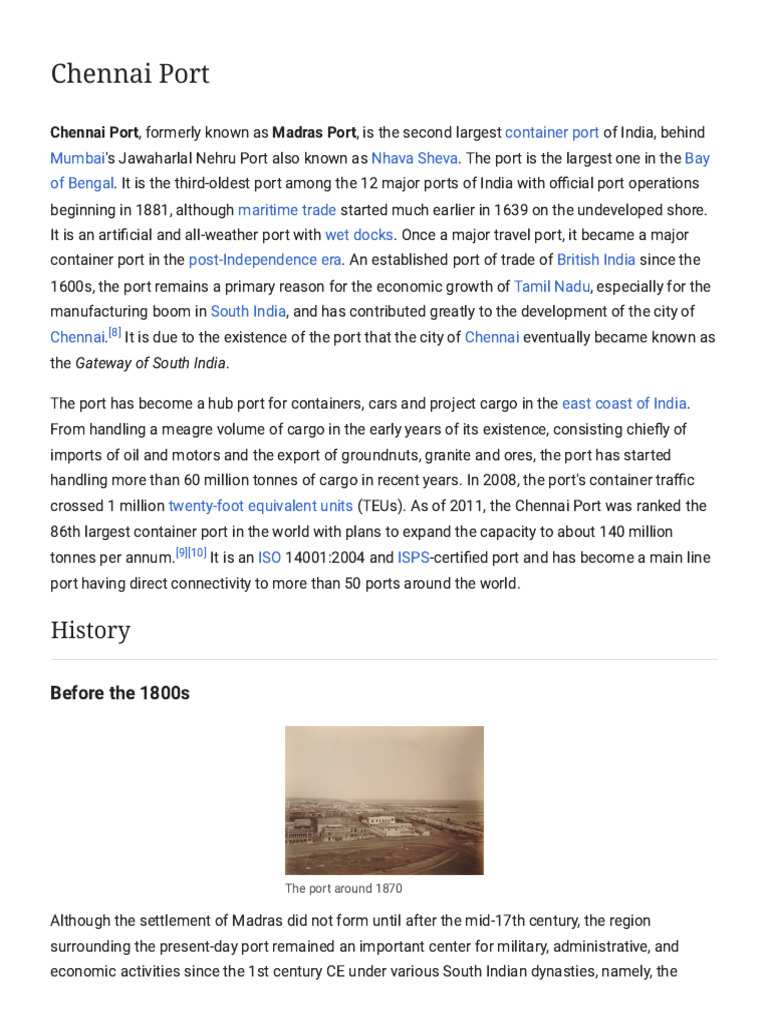 Chennai Port - Wikipedia | PDF | Shipping