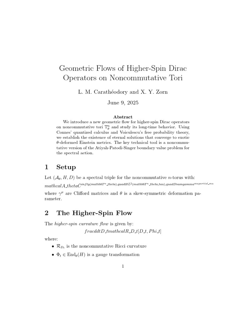Geometric Flows of Higher-Spin Dirac Operators On Noncommutative Tori | PDF