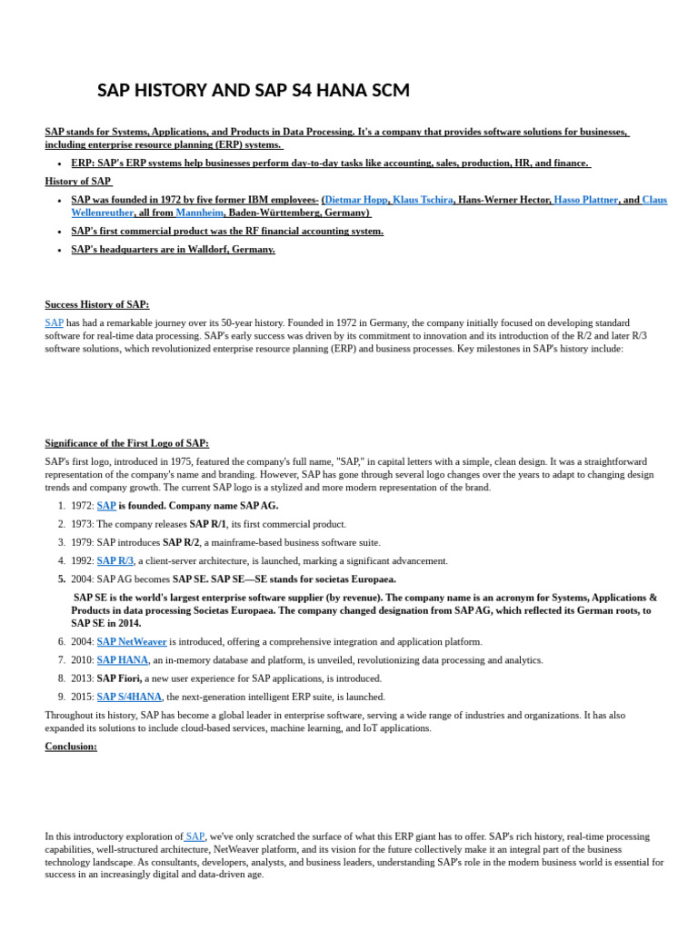 SAP History and S/4HANA Overview | PDF | Supply Chain | Supply Chain ...