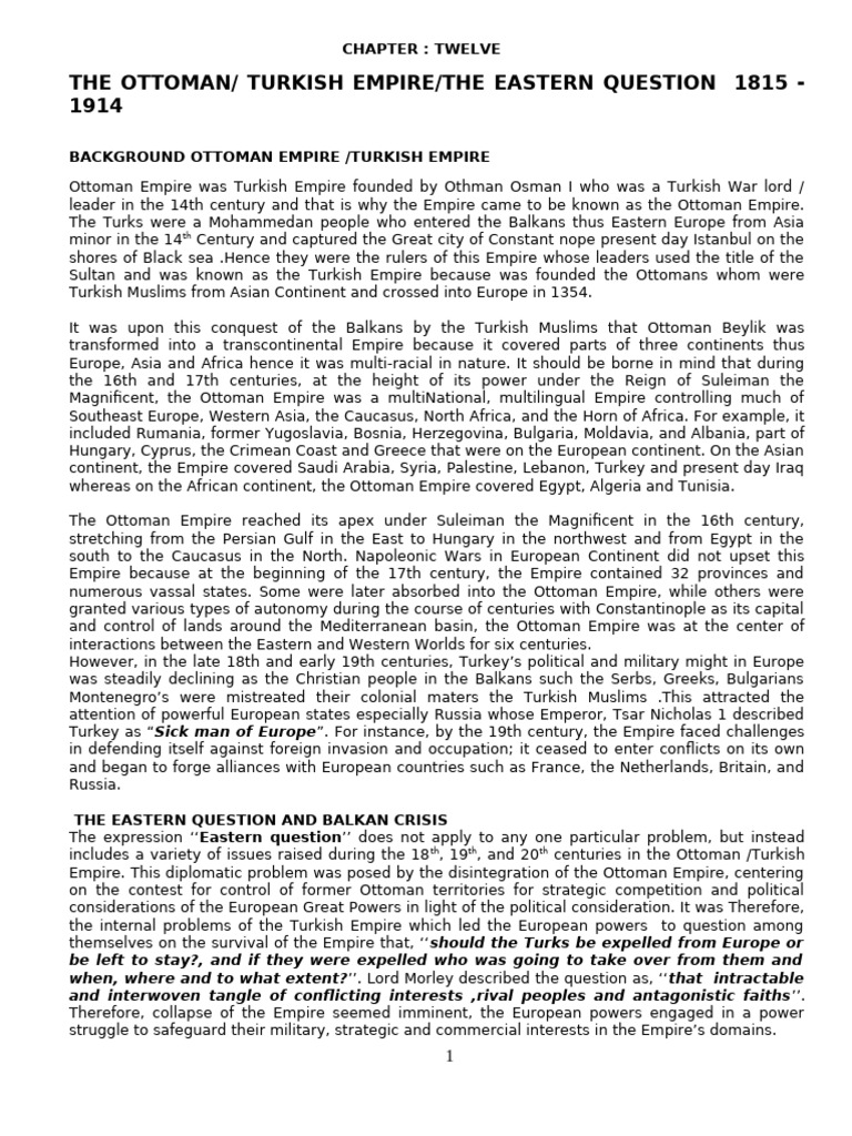 Ottoman Empire and the Eastern Question | PDF | Balkans | Ottoman Empire