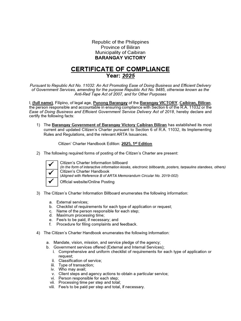 Arta MC No. 2021 10 - Annex A - New Coc Template Brgy Victory | PDF | Justice | Crime & Violence