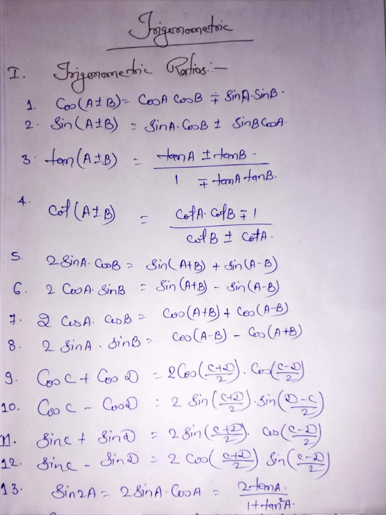 Trigonometry Formulae Pdf