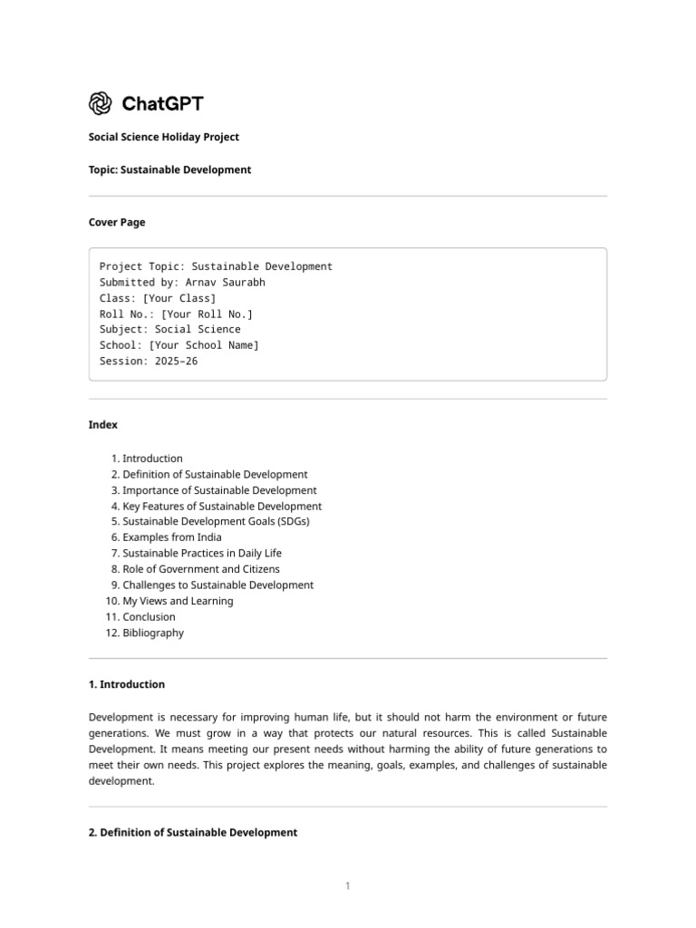 Sustainable Development Project Pdf Sustainability Sustainable