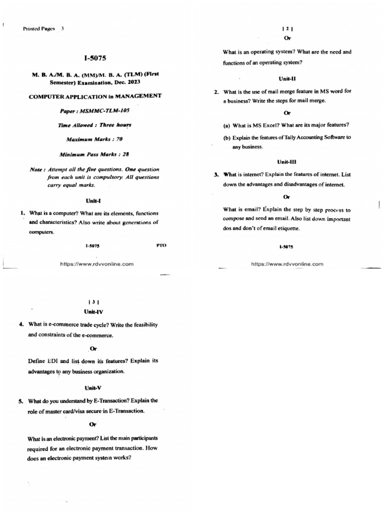 Mba 1 Sem Computer Application In Management 1 5075 Dec 2023 Pdf
