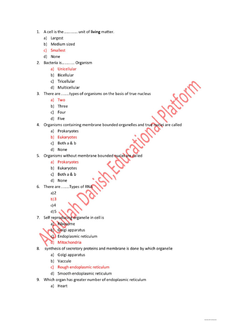 Biochemistry 1st Semester BSN Mcqs For Practice, Educational Platform | PDF