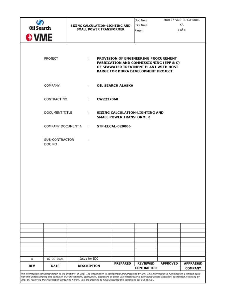 Stp-Eecal-020006 Rev - Xa Sizing Calculation-Lighting and Small Power ...