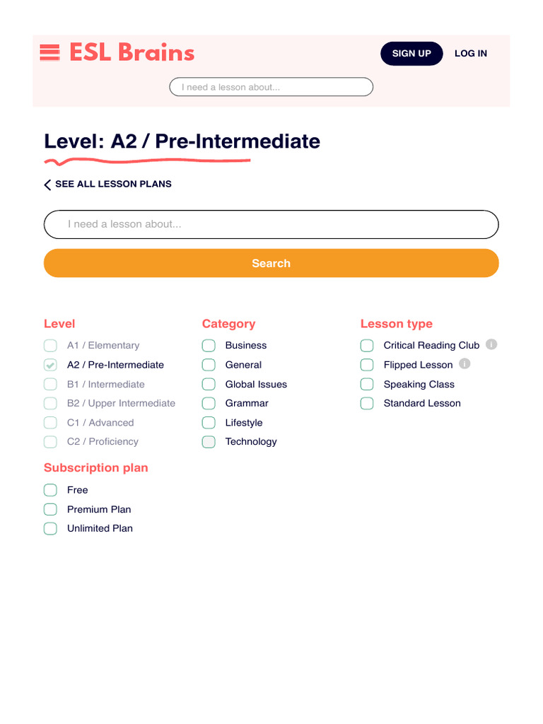A2 - Pre Intermediate - ESL Brains | PDF | English As A Second Or ...