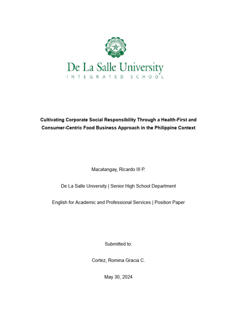 Pt#2 Macatangay - Position Paper - 1 | PDF | Corporate Social Responsibility