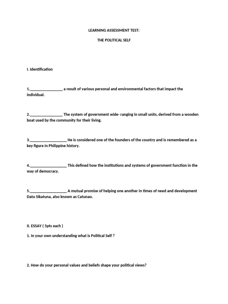 Political Self: Learning Assessment Test | PDF