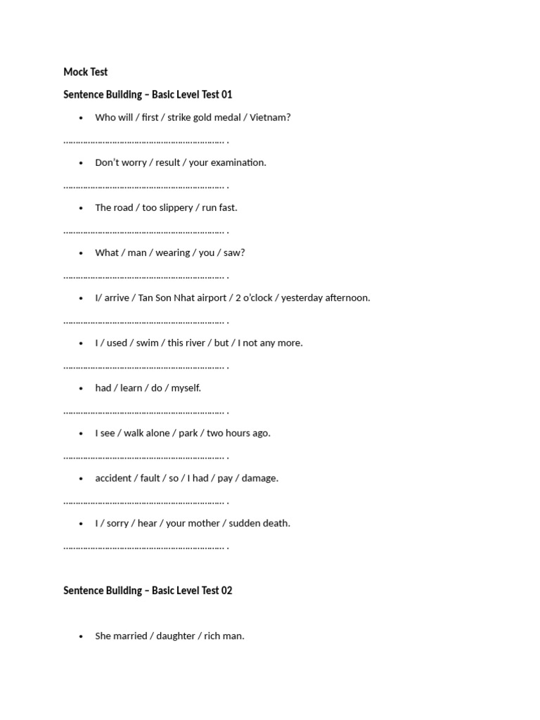 Mock Test - Sentence Building | PDF