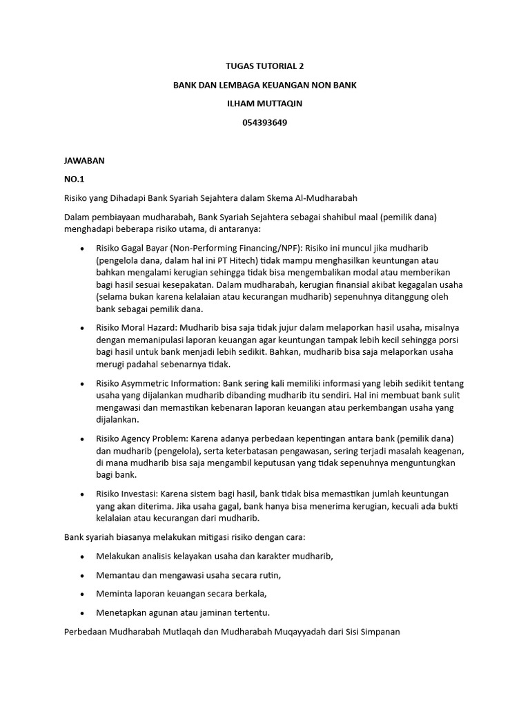 Tugas Tutorial 2 Bank Dan Lembaga Keuangan Non Bank | PDF