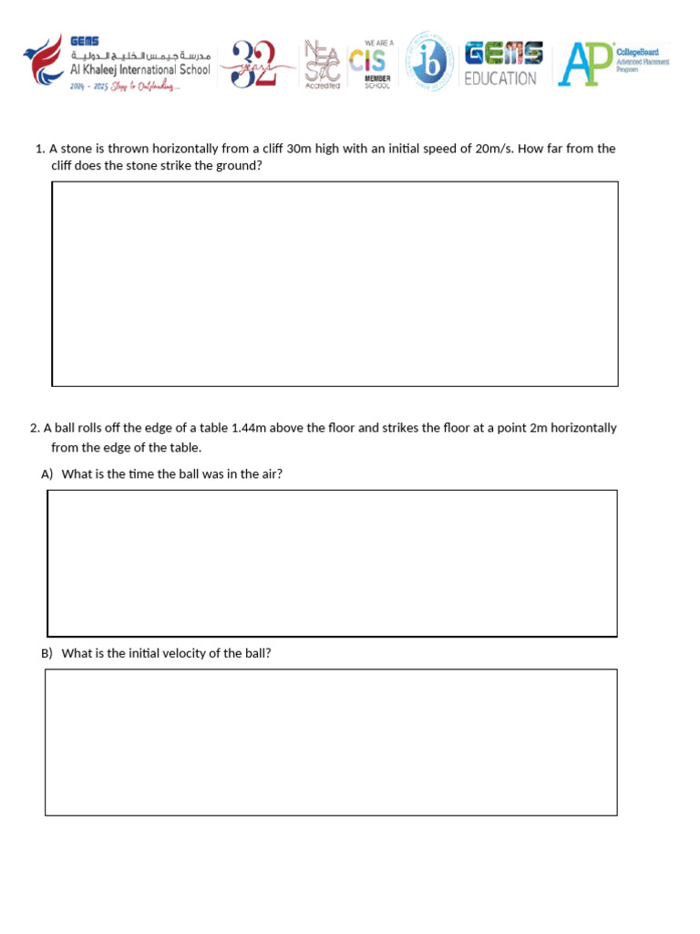 Projectile Motion Additional Practice | PDF